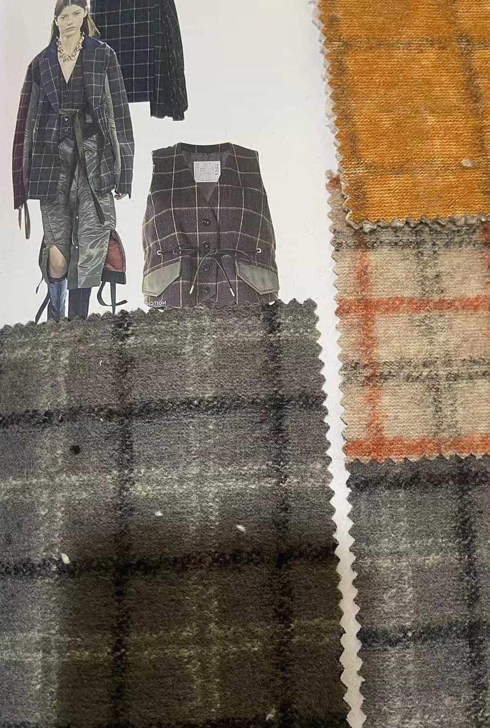 women wool knit fabric check design with bonded fabric - Wool fabrics ...